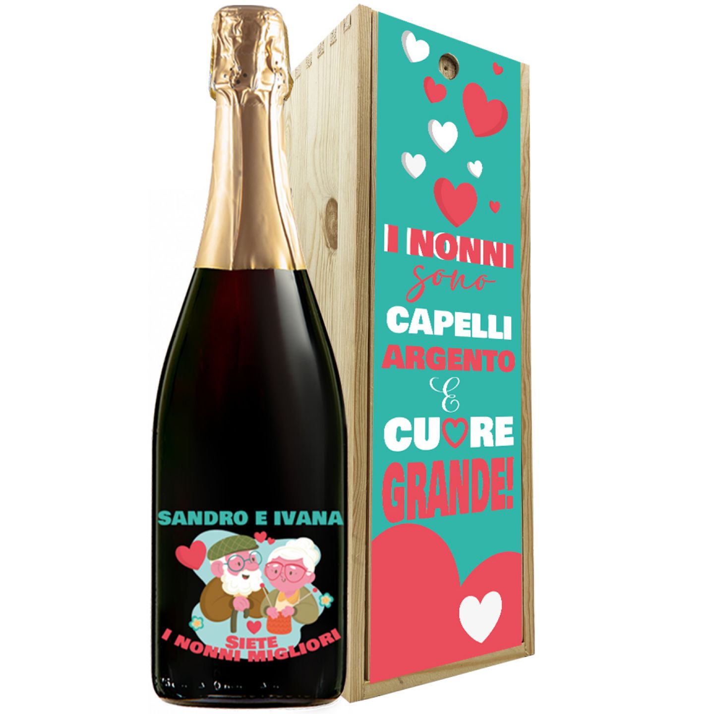 Prosecco personalizzato con cassetta in legno - idea regalo festa dei nonni | Bottle-Up